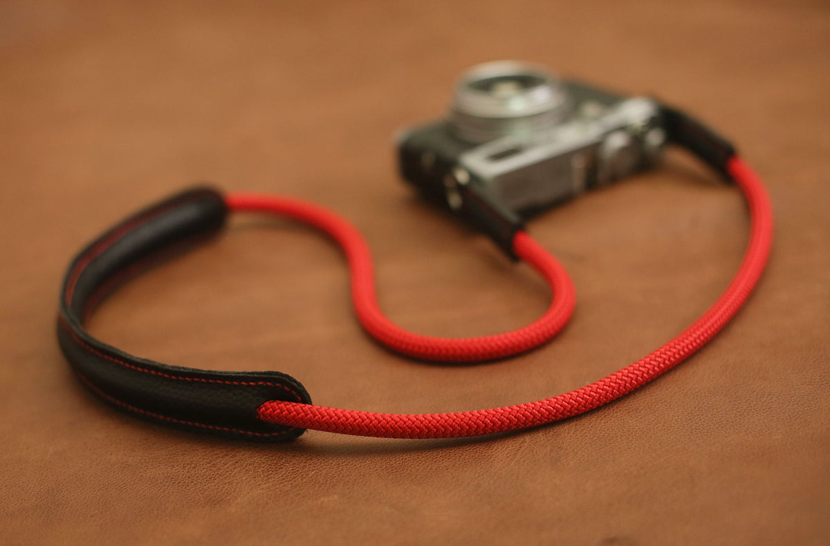 8mm-red-climbing-rope-handmade-camera-strap-brown-shoulder-pad_4 ...