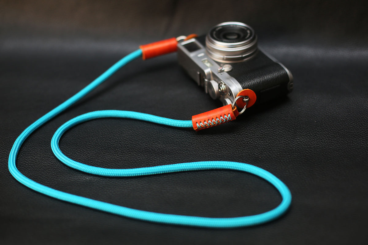 Peacock-blue-6mm-climbing-rope-brown-leather-handmade-camera-neck ...